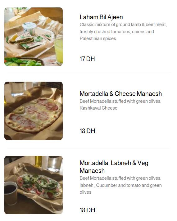 Menu of Mama'esh, Al Satwa, Dubai