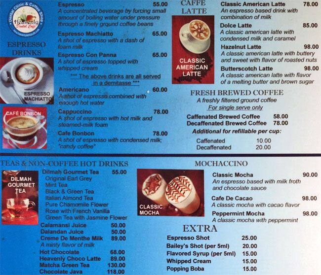 Carta de Heavenly Dental Cafe, San Juan