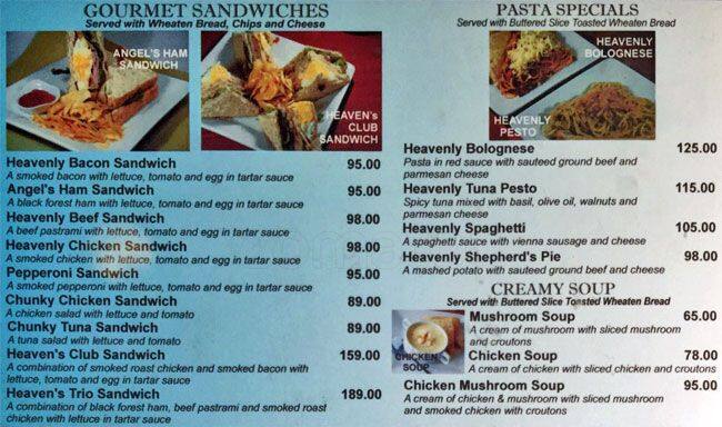 Carta de Heavenly Dental Cafe, San Juan