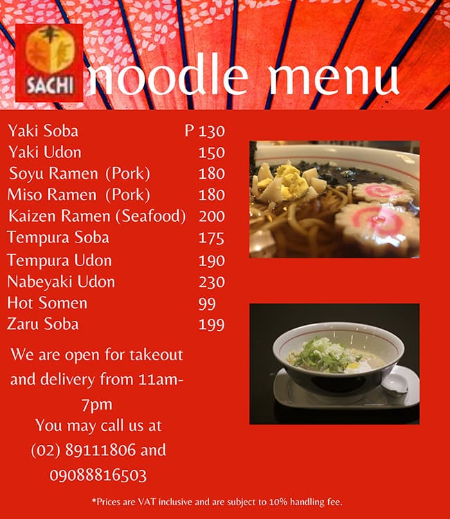 Menu at Sachi restaurant, Quezon City, 77 General Aguinaldo Ave