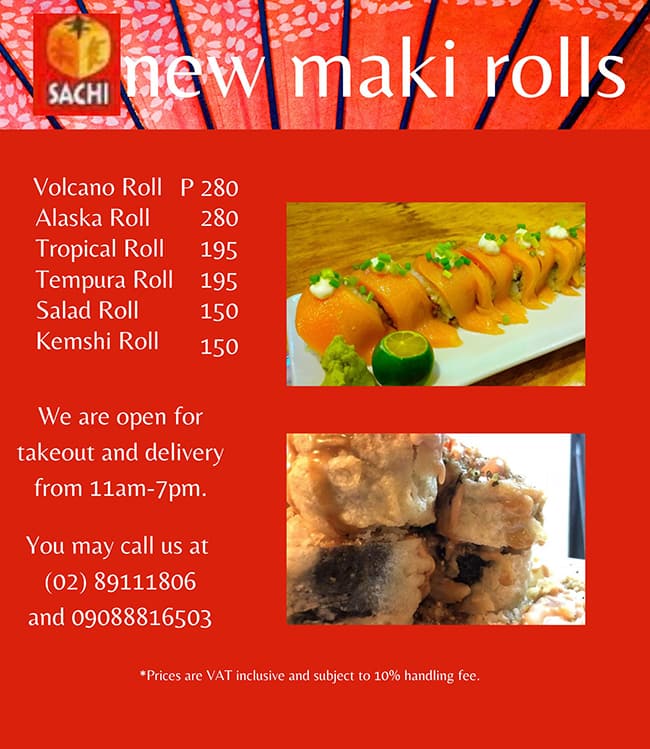 Menu at Sachi restaurant, Quezon City, 77 General Aguinaldo Ave