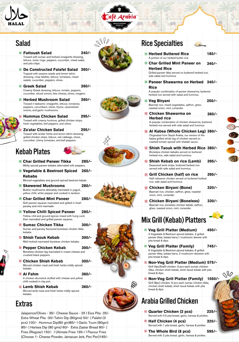 Menu of Cafe Arabia, Viman Nagar, Pune