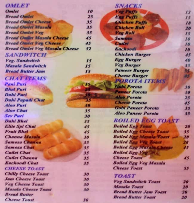 Menu at Elite Cafe, Chennai, No.1
