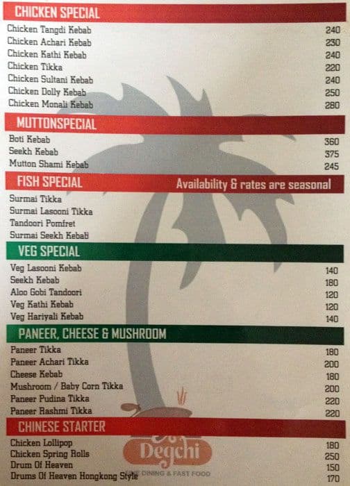 Menu at Degchi, Nashik