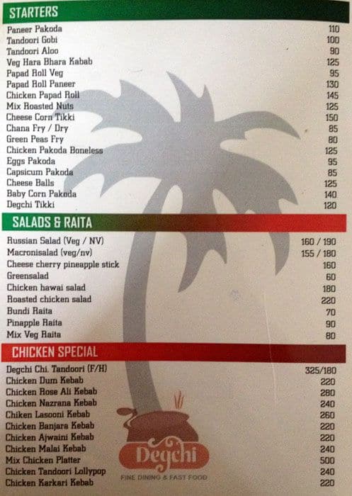Menu at Degchi, Nashik
