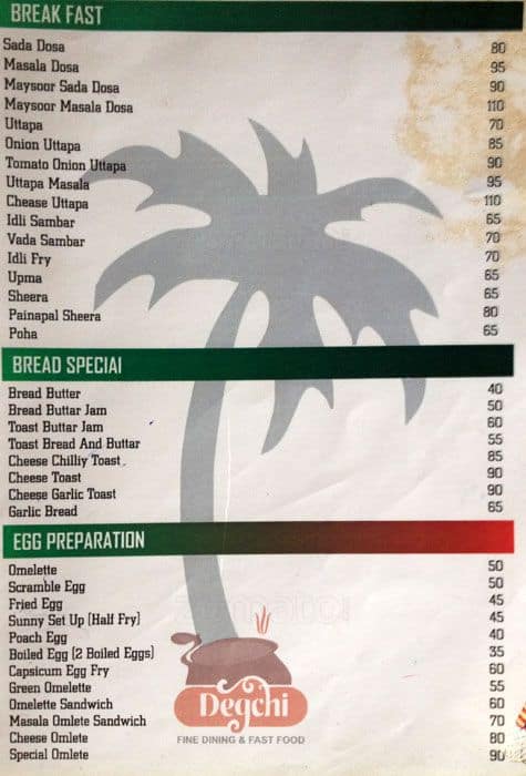 Menu at Degchi, Nashik