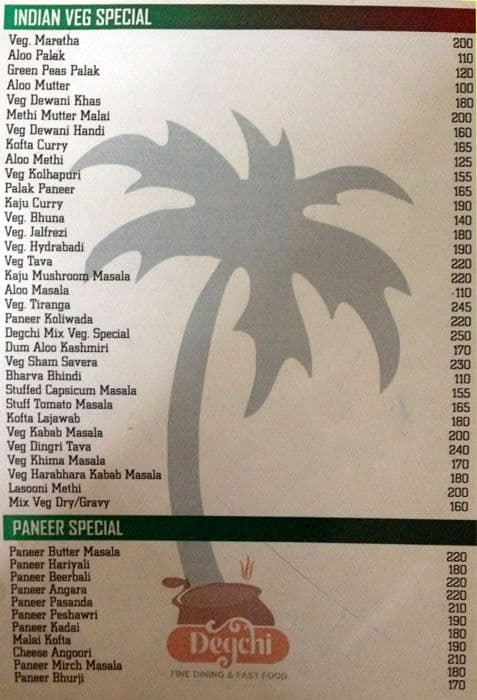 Menu at Degchi, Nashik
