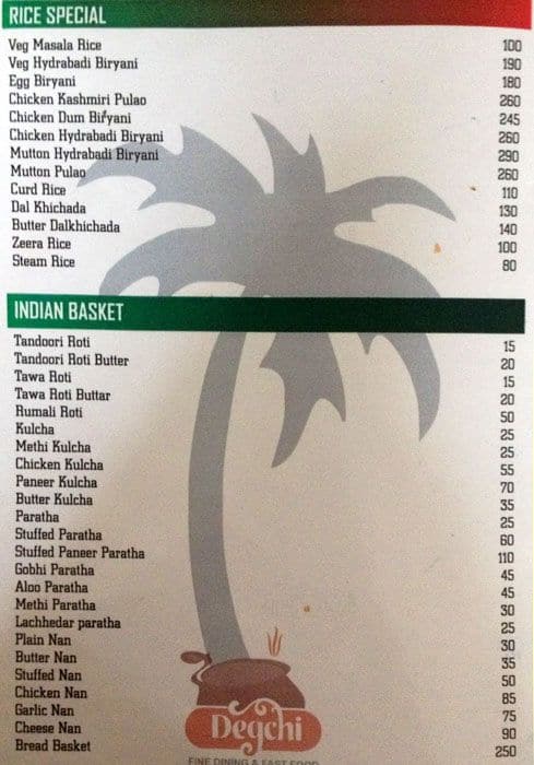 Menu at Degchi, Nashik