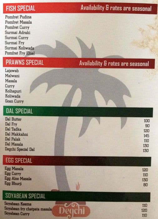 Menu at Degchi, Nashik