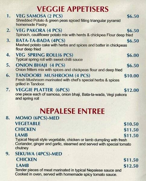 Menu at Himchuli restaurant, Brighton