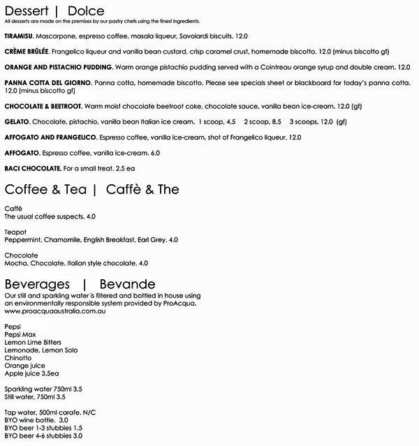 Menu at Il Pasto restaurant, Inglewood, 4/885 Beaufort St