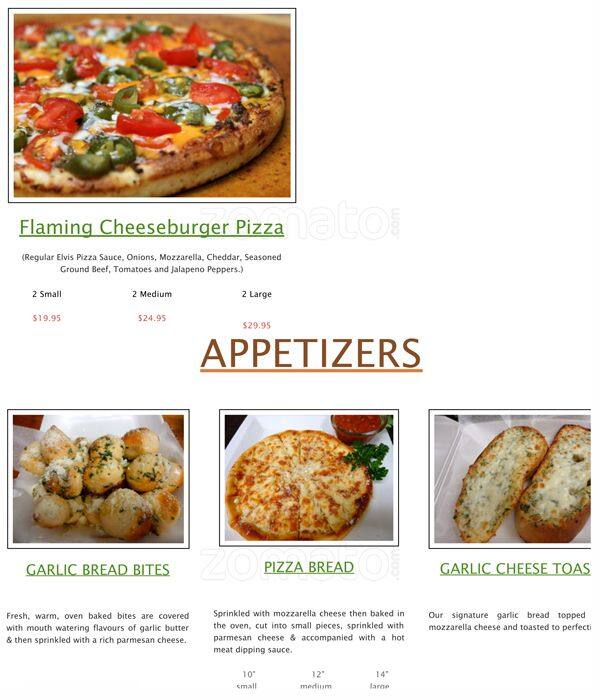 Carta de pizzería Elvis Pizza, Surrey