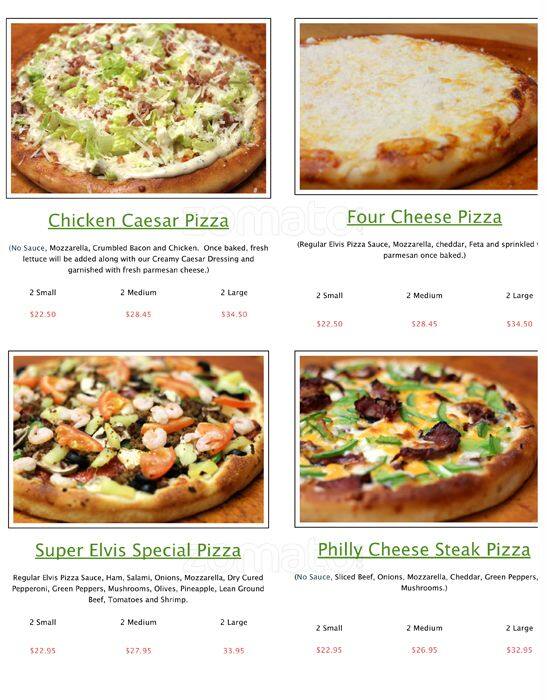 Carta de pizzería Elvis Pizza, Surrey