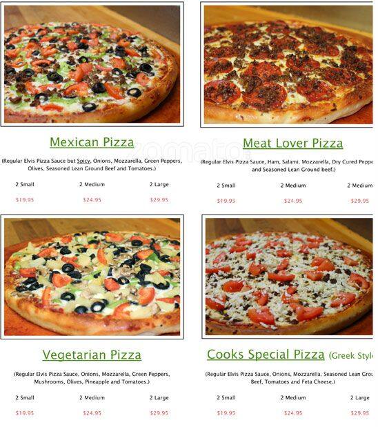 Carta de pizzería Elvis Pizza, Surrey