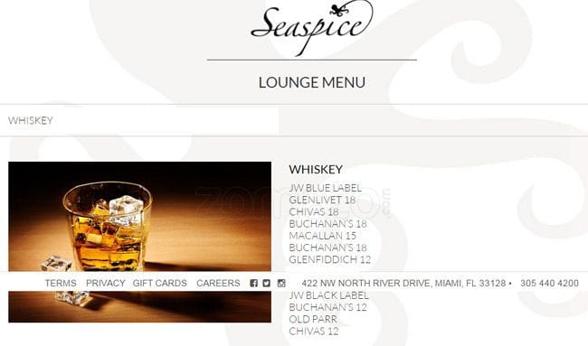 Menu at Seaspice Brasserie & Lounge restaurant, Miami