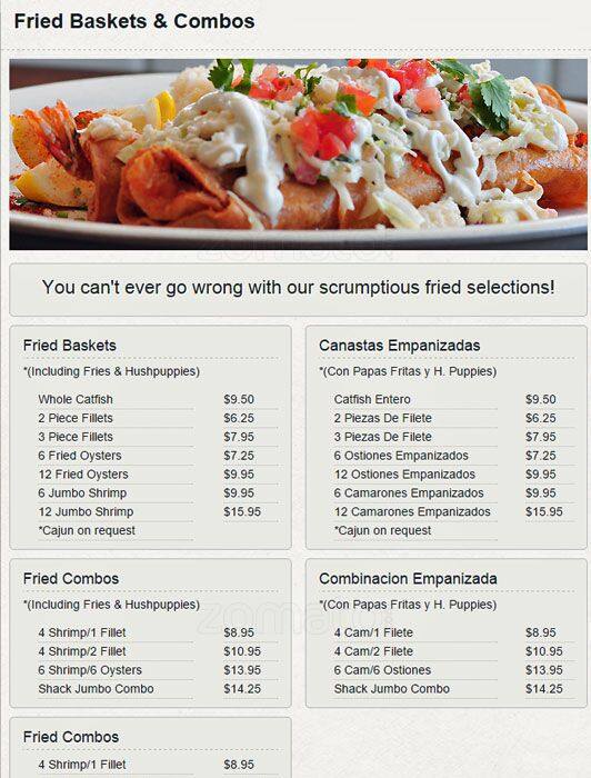 Menu at Seafood Shack pub & bar, Dallas, Webb Chapel Rd