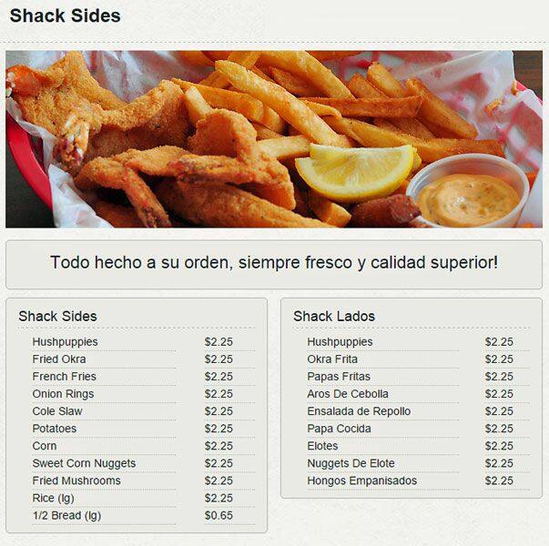 Menu at Seafood Shack pub & bar, Dallas, Webb Chapel Rd