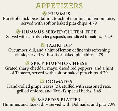 Taziki's Mediterranean Cafe Menu - Urbanspoon/Zomato