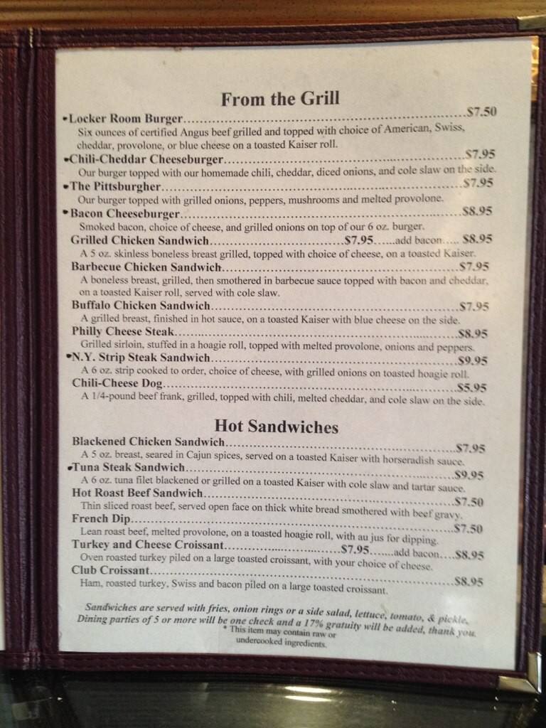 Menu at Locker Room Sports Lounge pub & bar, Charlotte