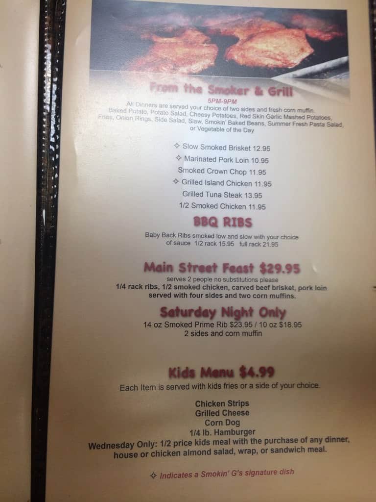 Menu at Smokin' G's BBQ Catering, Marshalltown