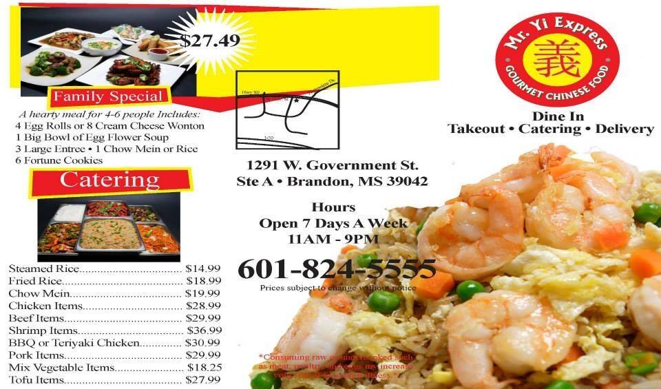 Mr. Yi Express Menu, Menu for Mr. Yi Express, Brandon, Jackson ...