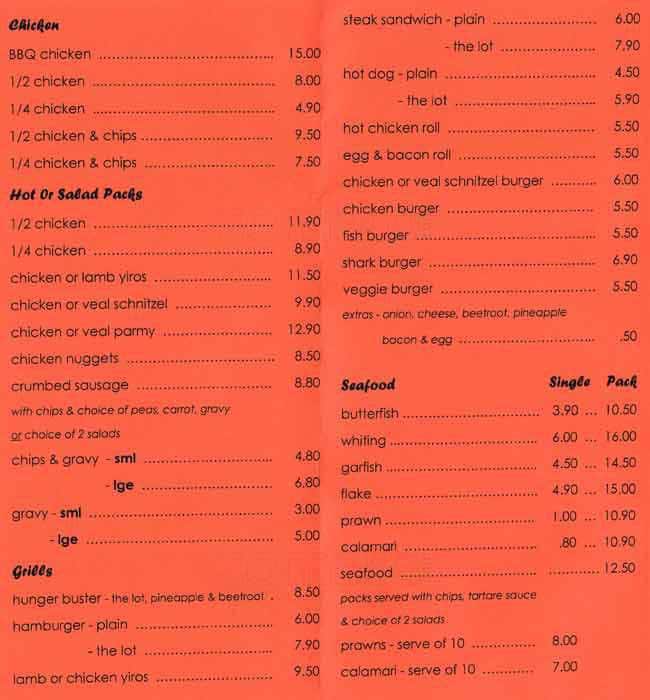 Menu at Champion Takeaway fast food, Christies Beach