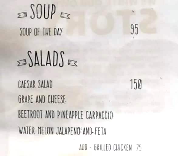 Menu of Writer's Cafe, Taramani, Chennai