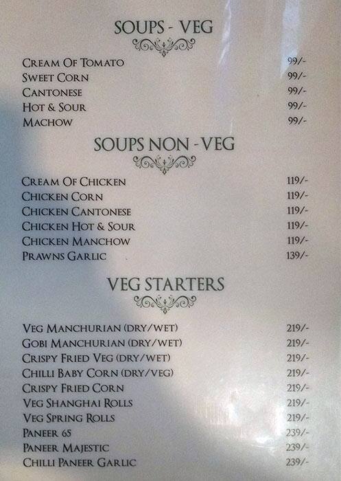 Menu of Dastaan, Masab Tank, Hyderabad