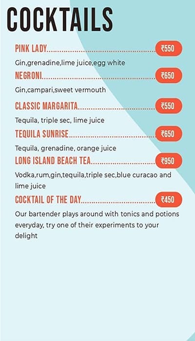 Menu of Breakers, Ashwem, Goa