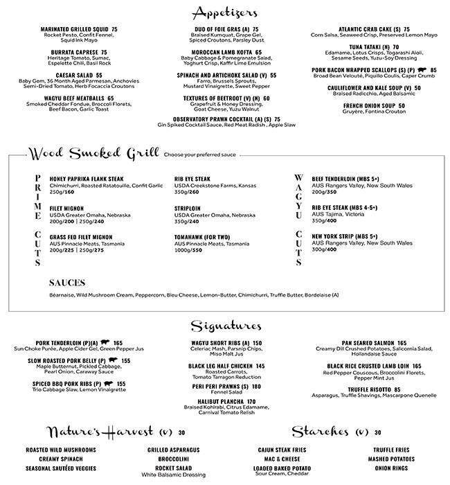 Observatory Bar & Grill - Dubai Marriott Harbour Hotel & Suites Menu ...