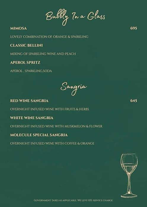 Menu of Molecule Air Bar, Sector 66, Gurgaon