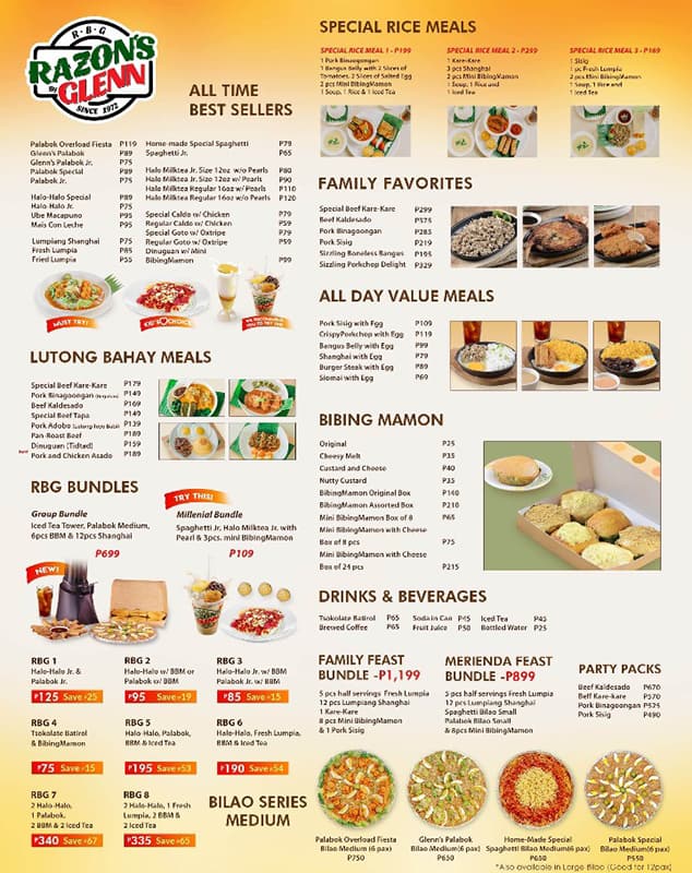 Menu at Razon's by Glenn restaurant, Marikina, Ground Floor
