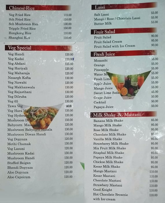 Menu at Saubhagya chowpati, Pune