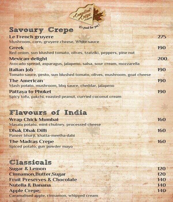Menu at Canadian Crepe Company, Chennai, 76