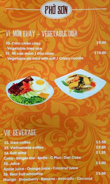 Menu at PHO YEN restaurant, Toronto, St Clair Ave W