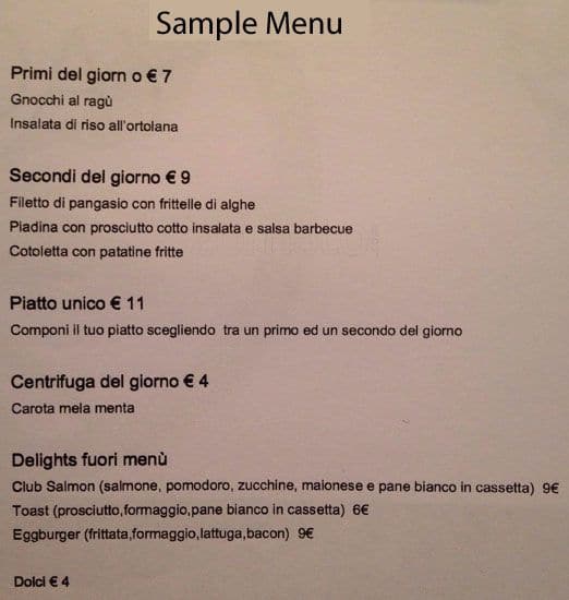 Menu da Foresta Woodbar, Milano