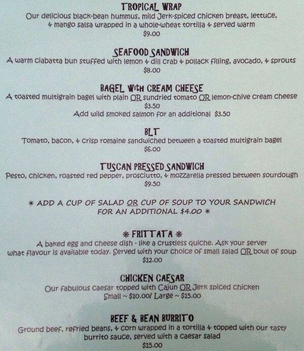 Menu at The Good Food Company cafe, Carleton Place