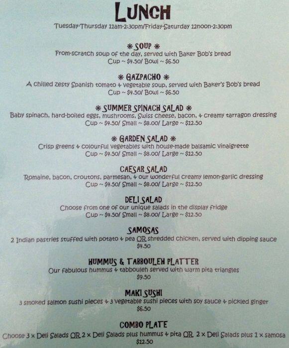 Menu at The Good Food Company cafe, Carleton Place