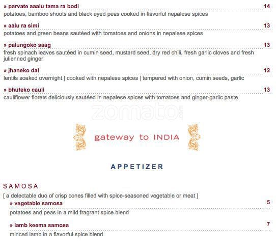 Menu at Cumin Restaurant, Chicago