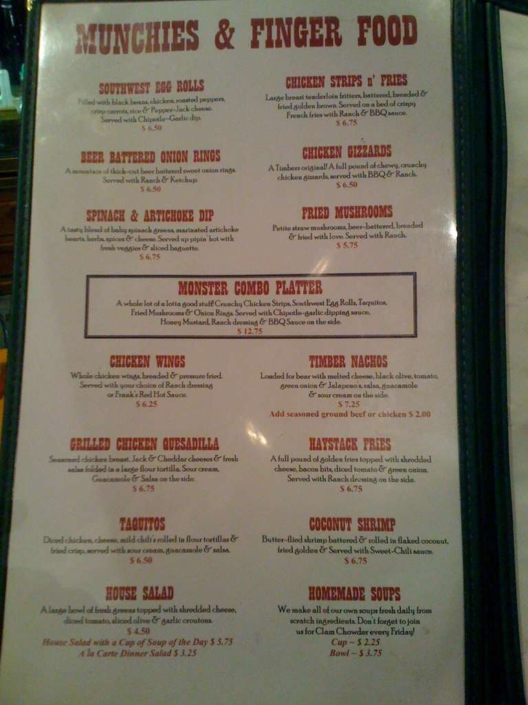 Menu at Timber's Bar & Grill Redmond, Redmond