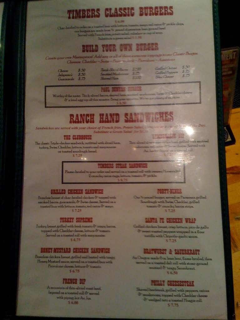 Menu at Timber's Bar & Grill Redmond, Redmond