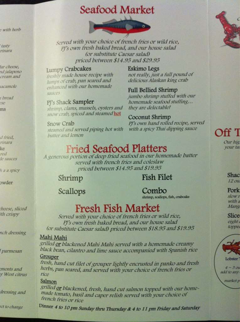 Menu at The Seashack pizzeria, New Smyrna Beach, 491 E 3rd Ave