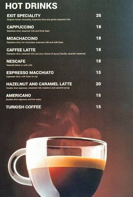 Exit Coffee Shop Menu, Menu for Exit Coffee Shop, Motor City, Dubai ...
