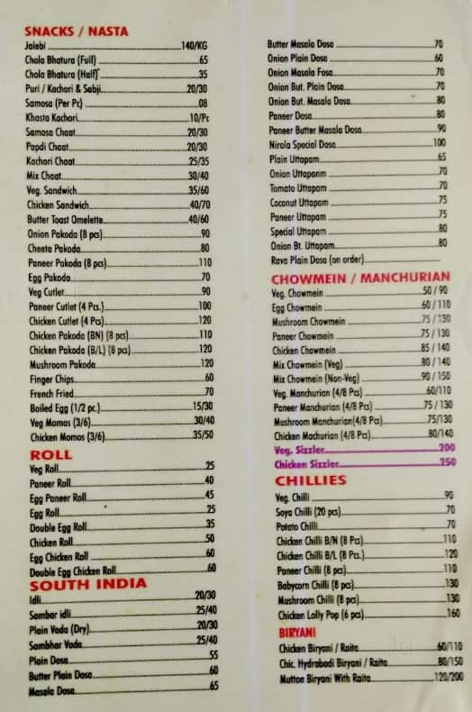 Menu of Nirola, Bokaro Locality, Bokaro
