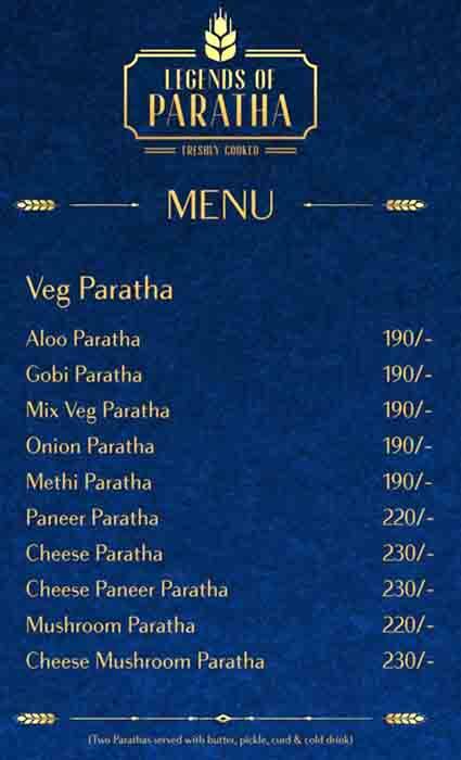Menu of Legends Of Paratha, Versova, Andheri West, Mumbai