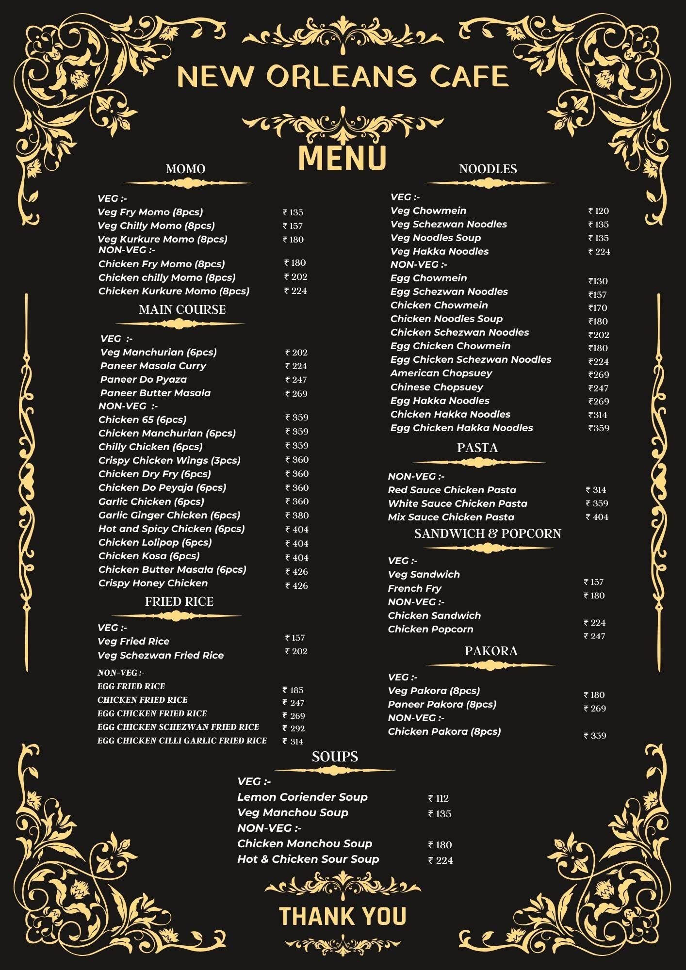 Menu of New Orleans Cafe, Janta Nagar, Siliguri