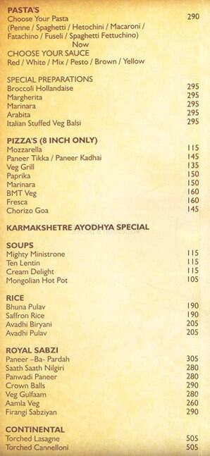 Menu at Karamshetre Ayodhya, Mumbai
