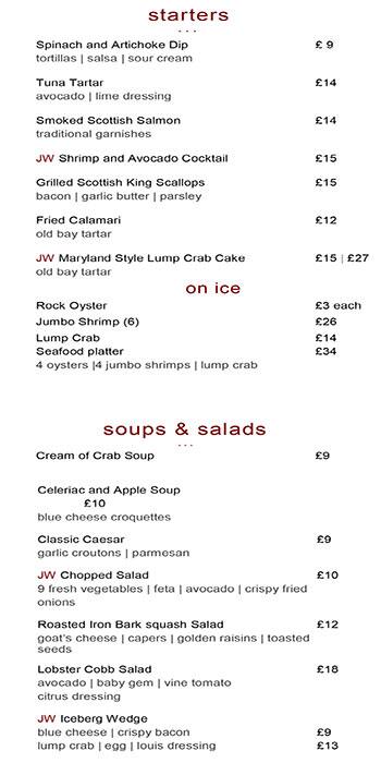 Menu at JW Steakhouse, London
