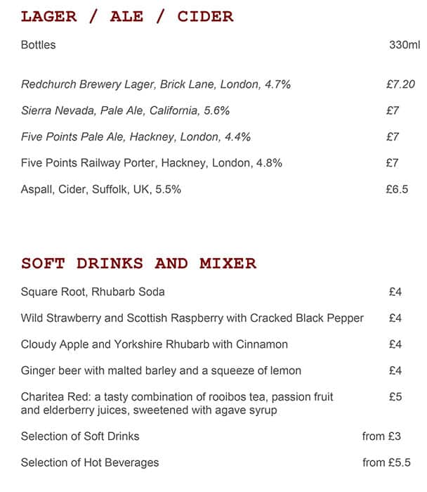 Menu at JW Steakhouse, London