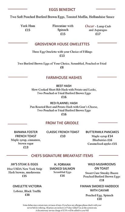 Menu at JW Steakhouse, London